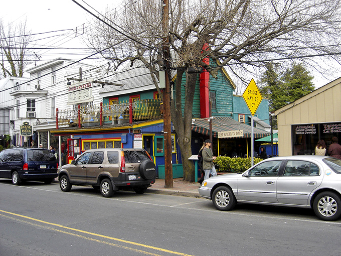 New Hope's main street offers a colorful welcome to visitors with its blend of historic buildings and artistic flair.