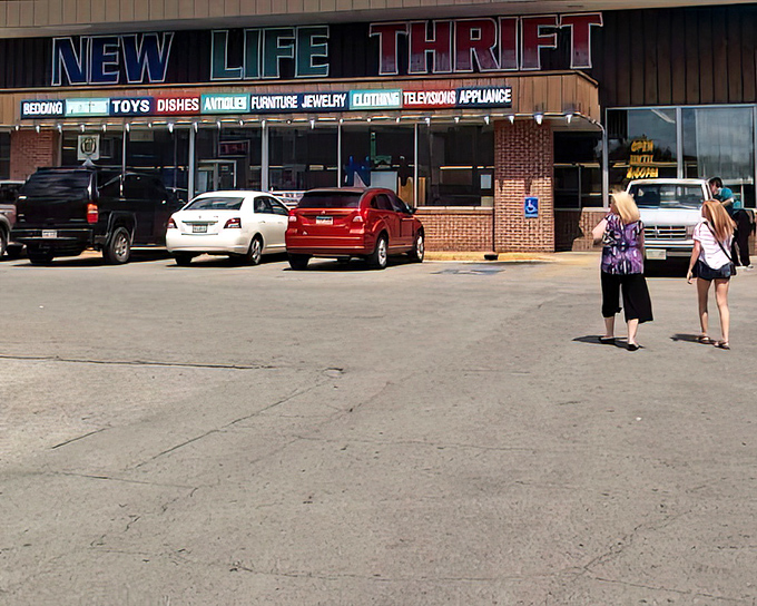 Large windows and welcoming entrance invite you into a thrift experience that's both organized and rewarding.