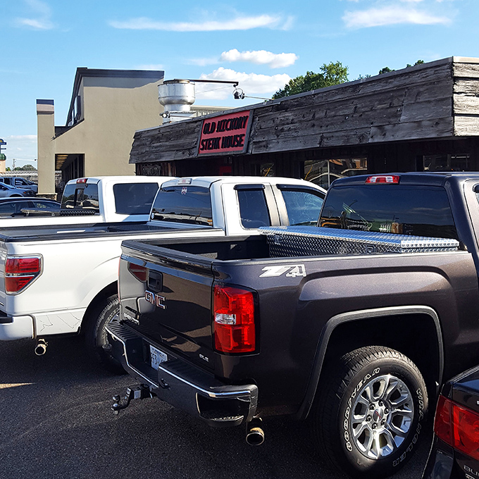 When the parking lot's full of pickup trucks, you know the steaks inside are worth it.