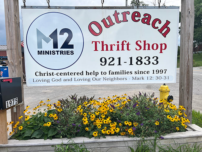 That M12 Ministries sign promises more than just bargains&mdash;it's shopping that makes a difference in your community.