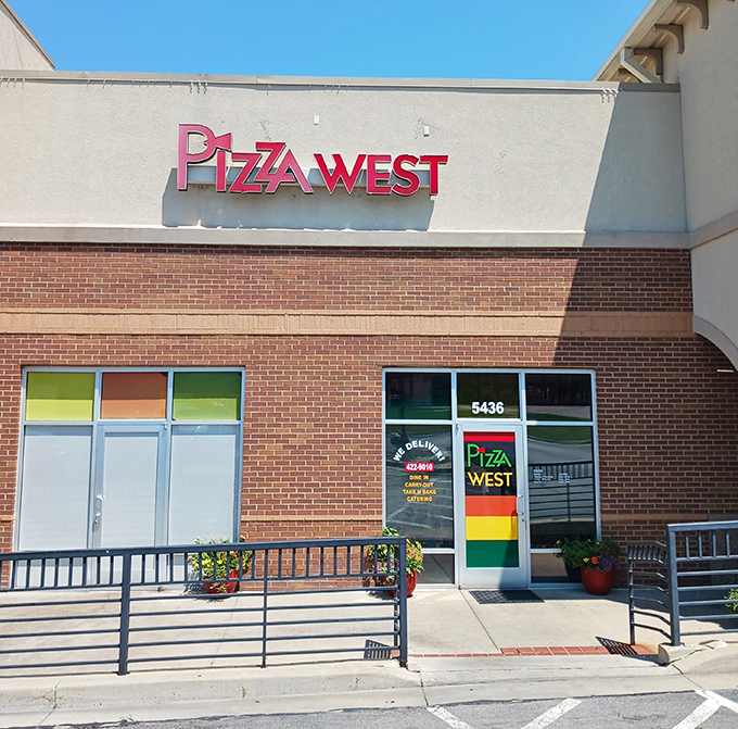 The clean lines and bright accents of Pizza West invite you in for a slice. Pizza architecture that means business!