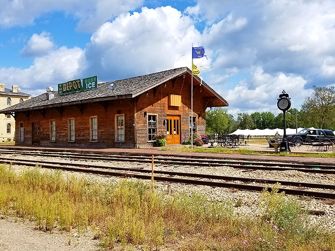 The historic train depot stands as a reminder of the town's importance as a transportation hub along the mighty Mississippi.