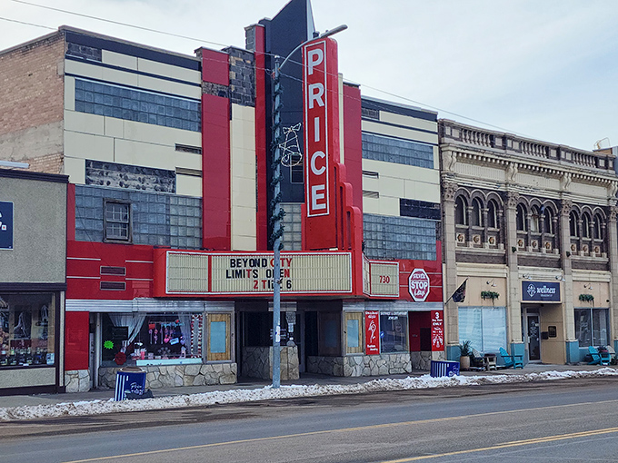 The Price Theater stands like a beacon of small-town charm, where entertainment doesn't cost a fortune.