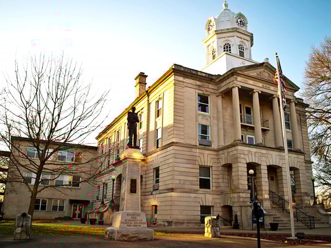 These courthouse steps have witnessed countless life moments, from celebrations to quiet contemplations.