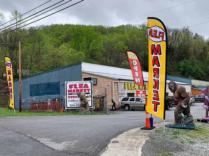 Bigfoot himself guards this flea market entrance&mdash;even mythical creatures can't resist a good deal in West Virginia!