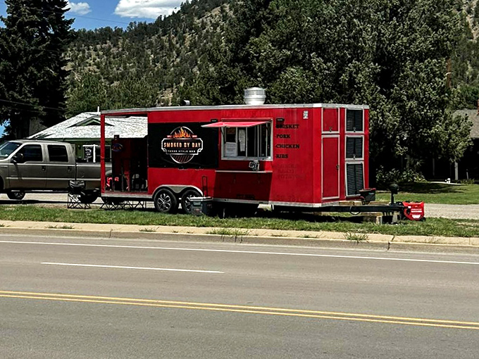 "Smoked By Day" isn't just a name&mdash;it's a promise. This red trailer delivers big Texas flavor in the mountains of Ruidoso.