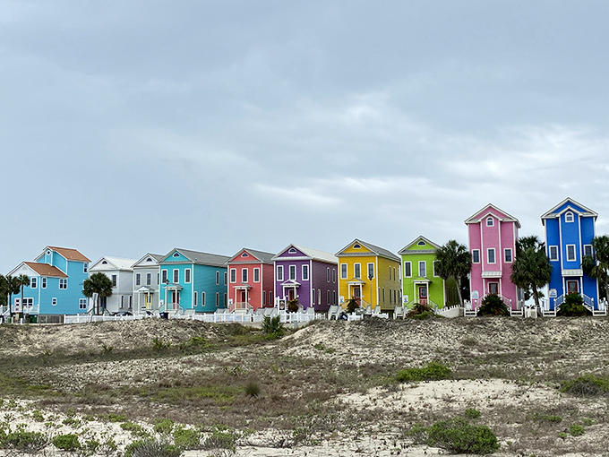 St. George Island's colorful beach houses &ndash; a rainbow explosion that would make a box of crayons jealous.