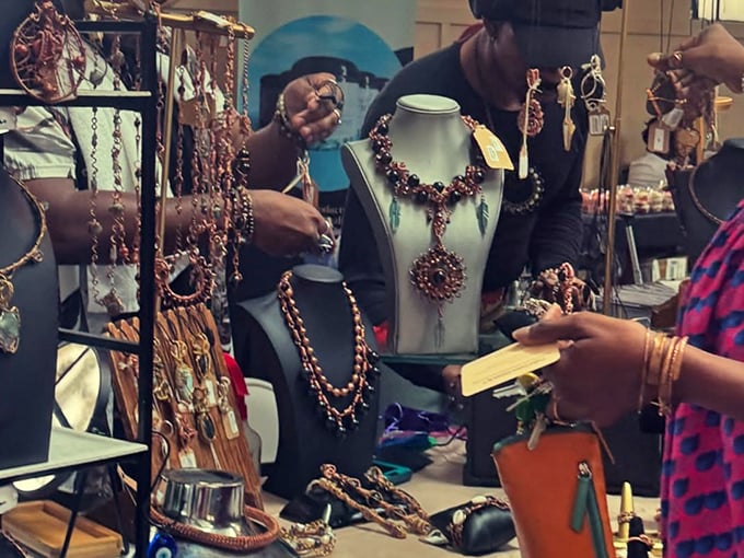 Artisans display handcrafted jewelry at The Black Mall. Each piece tells a story that begins with "I found this amazing place in Baltimore..."
