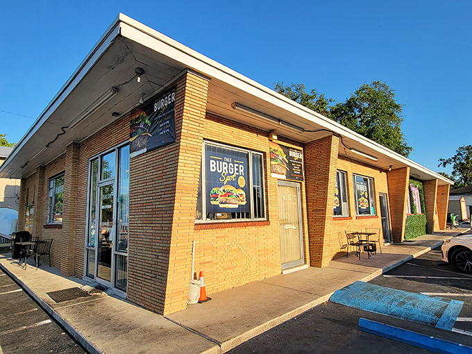 Simple signage, serious burgers&mdash;Thee Burger Spot lets the food do the talking. That corner table has witnessed countless "first bite" faces!
