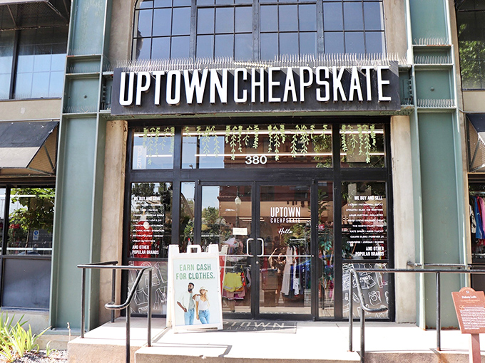 Those glass doors at Uptown Cheapskate are portals to fashion finds – like stepping into a boutique with outlet prices.
