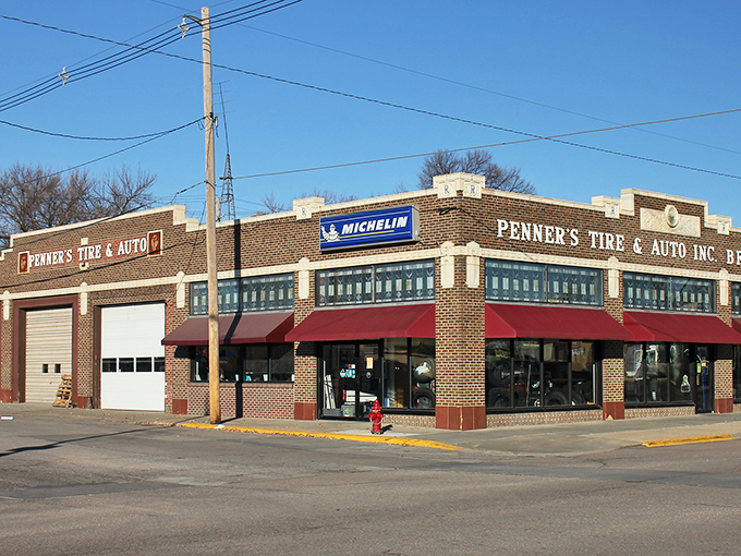 Tire-ific corner spot! Penner's in York combines brick-and-awning charm with automotive practicality&mdash;where Michelin Man meets Main Street America.