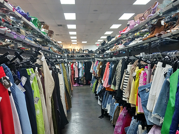 Like a well-organized library of style, these racks tell fashion stories spanning decades, just waiting for you to write the next chapter.