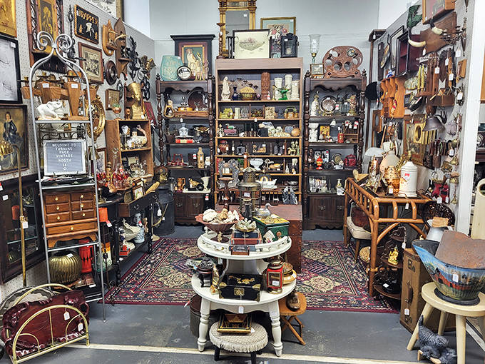 An organized chaos of collectibles that would make any decorator swoon. One person's attic castoff becomes another's perfect mantel piece.