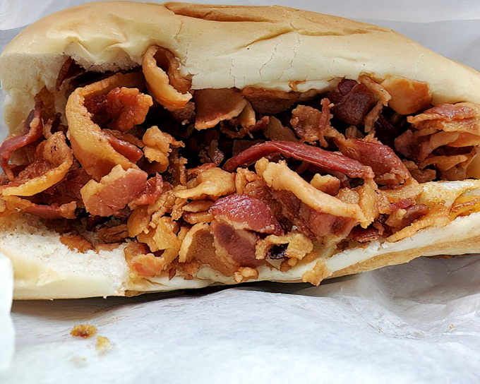 This bacon sandwich isn't just breakfast, it's a masterclass in the art of simple pleasures &ndash; crispy, savory, and utterly satisfying.