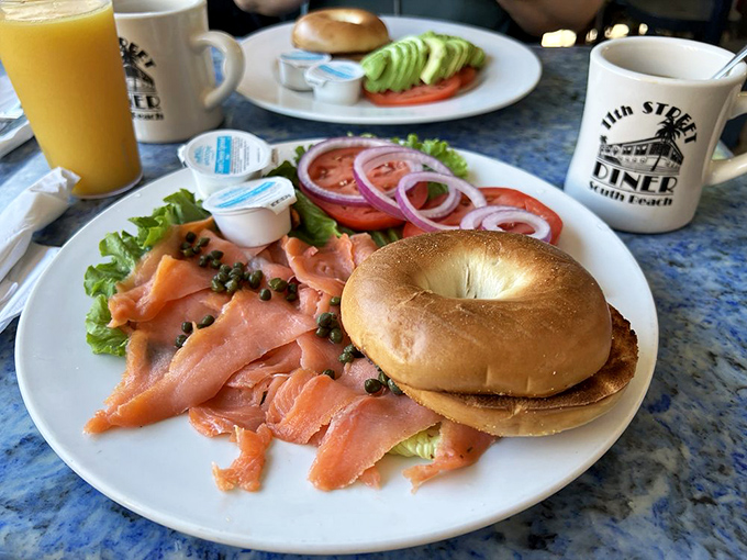 The salmon bagel plate &ndash; proof that sometimes the simplest combination of smoke, salt, and carbs can create a breakfast masterpiece worthy of worship.