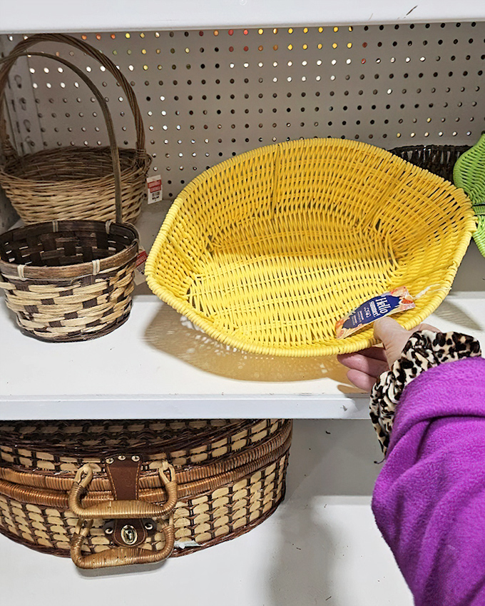 Woven baskets tell stories of picnics past and storage solutions future. That bright yellow catch-all might be exactly what your entryway has been missing all along.