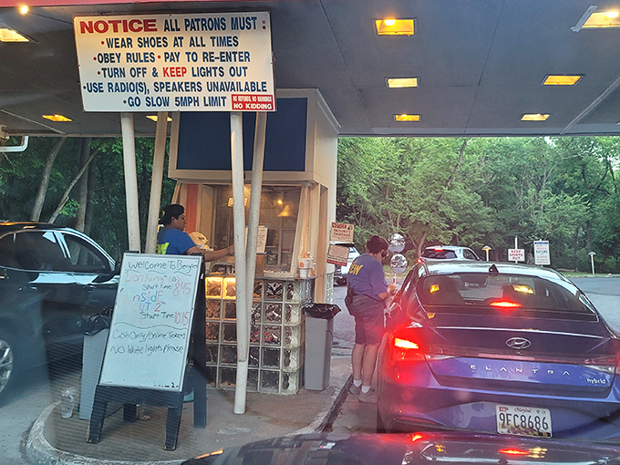 Rules are serious business at Bengies. The sign might as well read: "Headlights during the movie will result in public shaming."