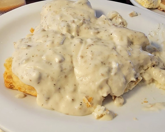 Biscuits buried under an avalanche of peppery gravy. If clouds were made of sausage and cream, they'd taste exactly like this.