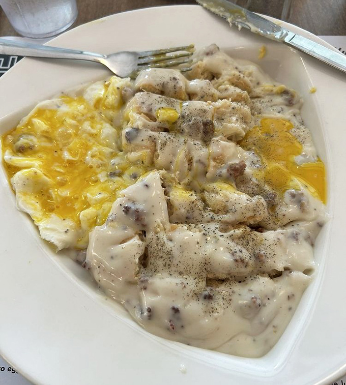 Biscuits and gravy: the Midwest's answer to every problem. This plate contains more comfort than a therapy session and costs considerably less.