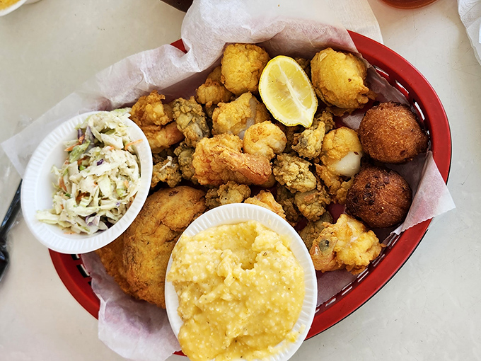 The Blue Parrot's seafood platter isn't just a meal, it's a celebration&mdash;a festival of textures and flavors with coleslaw for contrast.