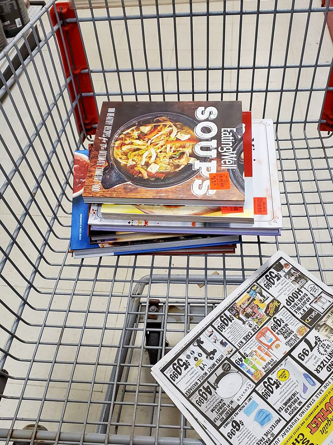 A shopping cart filled with cookbooks is the modern adult equivalent of a kid in a candy store. Culinary inspiration at clearance prices!