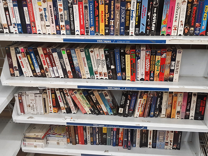 VHS tapes line the shelves like a time capsule from the '90s &ndash; nostalgia you can actually hold in your hands.