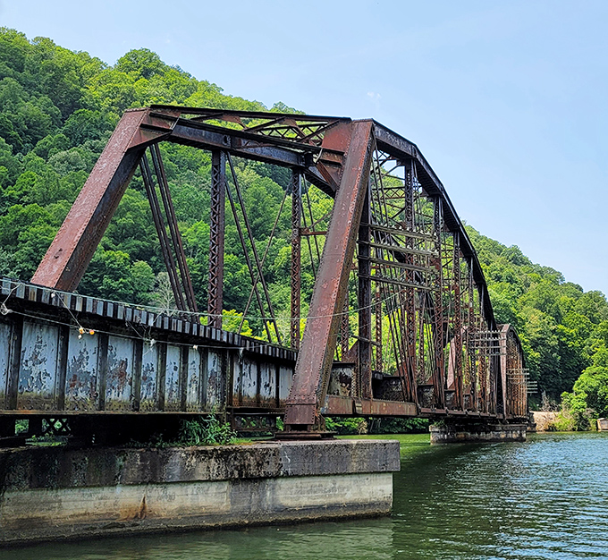 Engineering meets wilderness at this historic bridge spanning the New River, a testament to human ingenuity amid untamed natural beauty.