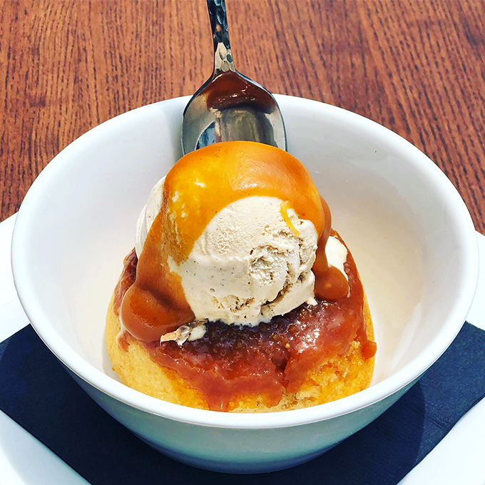 Warm, gooey upside-down cake topped with ice cream &ndash; a sweet finale that makes you wonder why you ever save room for dessert.