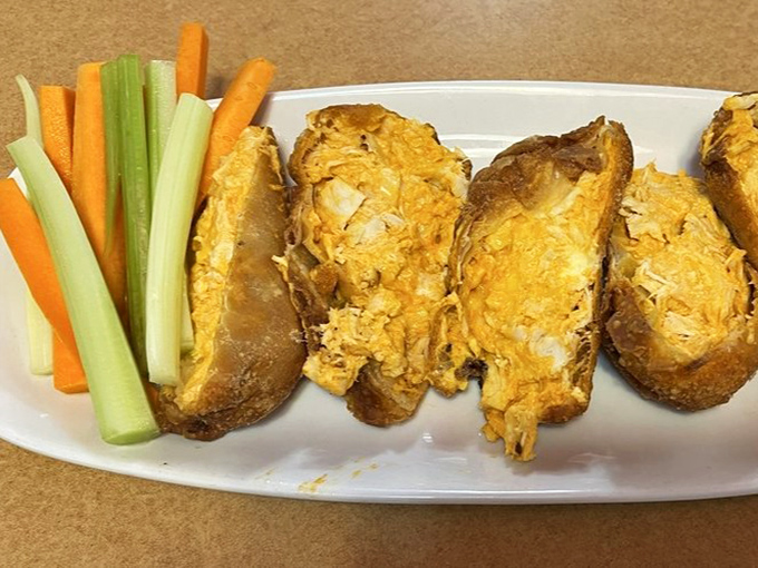 Buffalo chicken eggrolls with crisp vegetables on the side&mdash;because sometimes you need something crunchy to justify something fried.