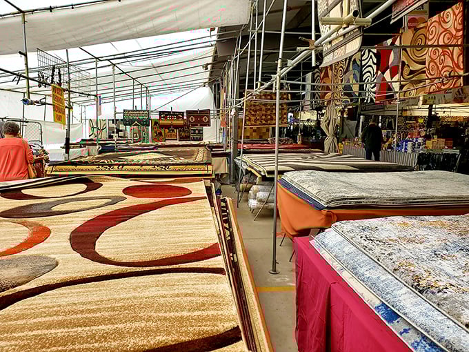 Rug dealers displaying their wares like modern-day magic carpet salesmen. One look and you're already mentally rearranging your living room to accommodate these beauties.