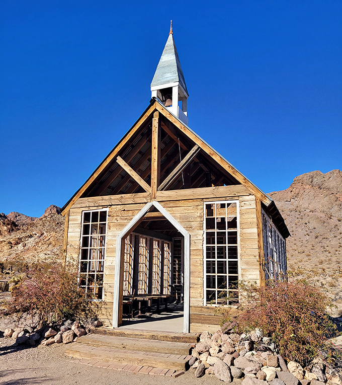 The ghost town chapel where miners once prayed for gold strikes. Today's visitors worship something different: the perfect Instagram opportunity.