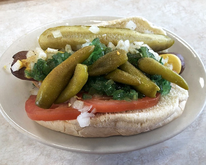The Chicago Dog in all its glory&mdash;a garden of toppings that somehow makes perfect sense together, like a well-rehearsed culinary orchestra.