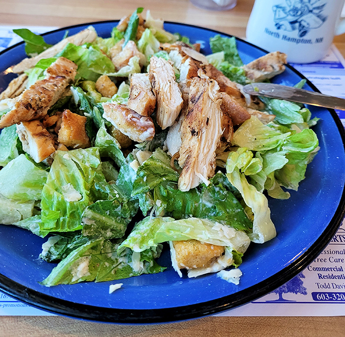 A chicken Caesar salad that actually delivers on the promise of fresh greens and properly seasoned protein. No sad desk lunch here!