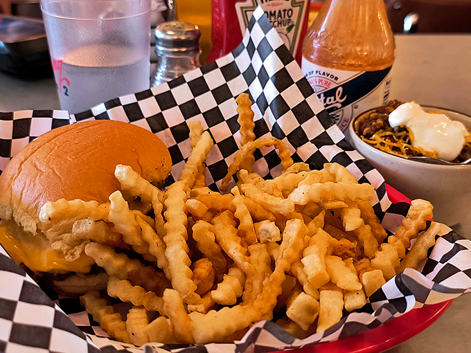 A burger and fries served with the kind of unpretentious confidence that says, "We've been doing this since before 'artisanal' was a marketing term."