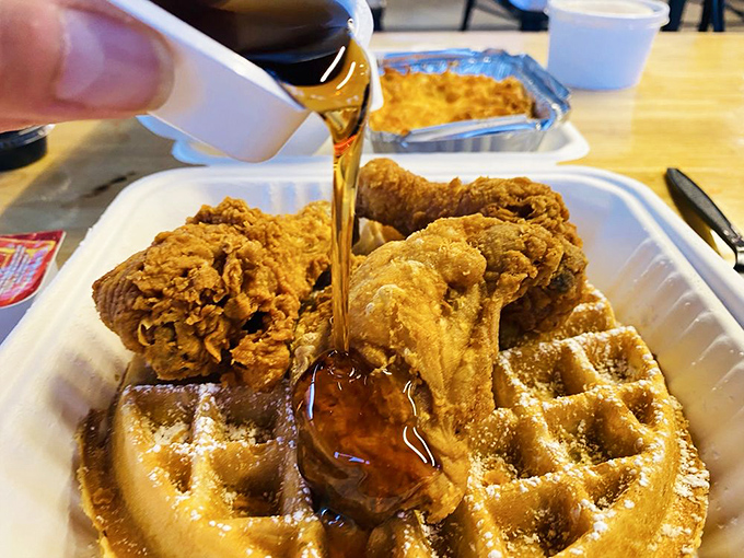 The sweet-savory romance of chicken and waffles, drizzled with maple syrup. A culinary odd couple that proves opposites really do attract.