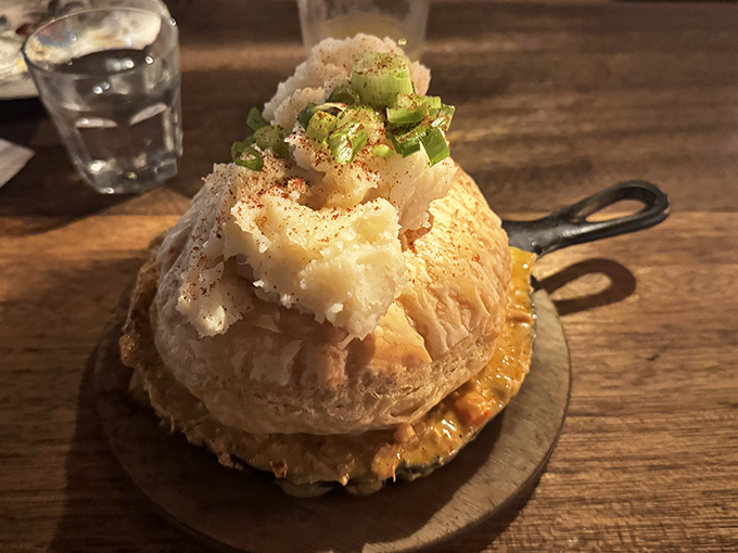 Not your average pot pie&mdash;this towering creation looks like it graduated from culinary school with honors.