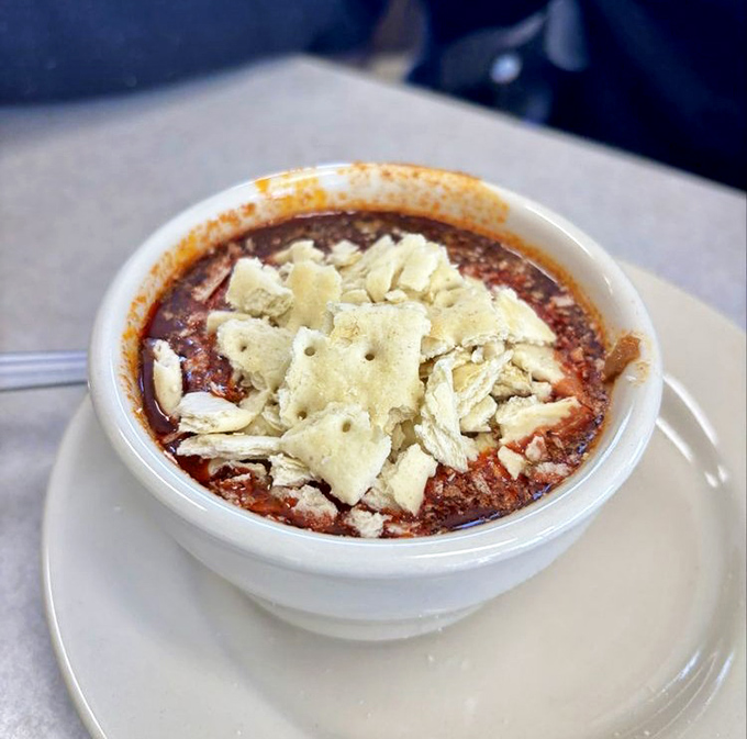 Chili topped with crackers &ndash; comfort in a bowl that warms both body and soul, especially when Indiana winter winds come calling.