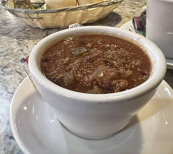 A bowl of chili substantial enough to qualify as its own food group&mdash;the kind that makes winter almost bearable.