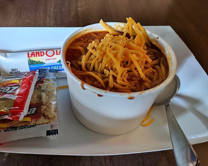 A bowl of Zip's famous chili topped with shredded cheese &ndash; Cincinnati's answer to the eternal question: "What makes a cold day better?"