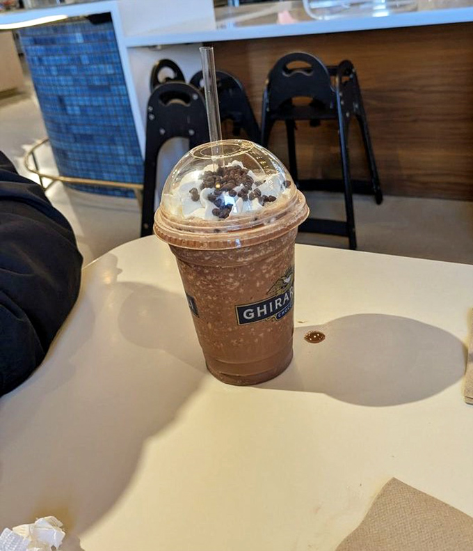 A chocolate freeze that makes you forget about your phone for a full fifteen minutes. Now that's powerful stuff.