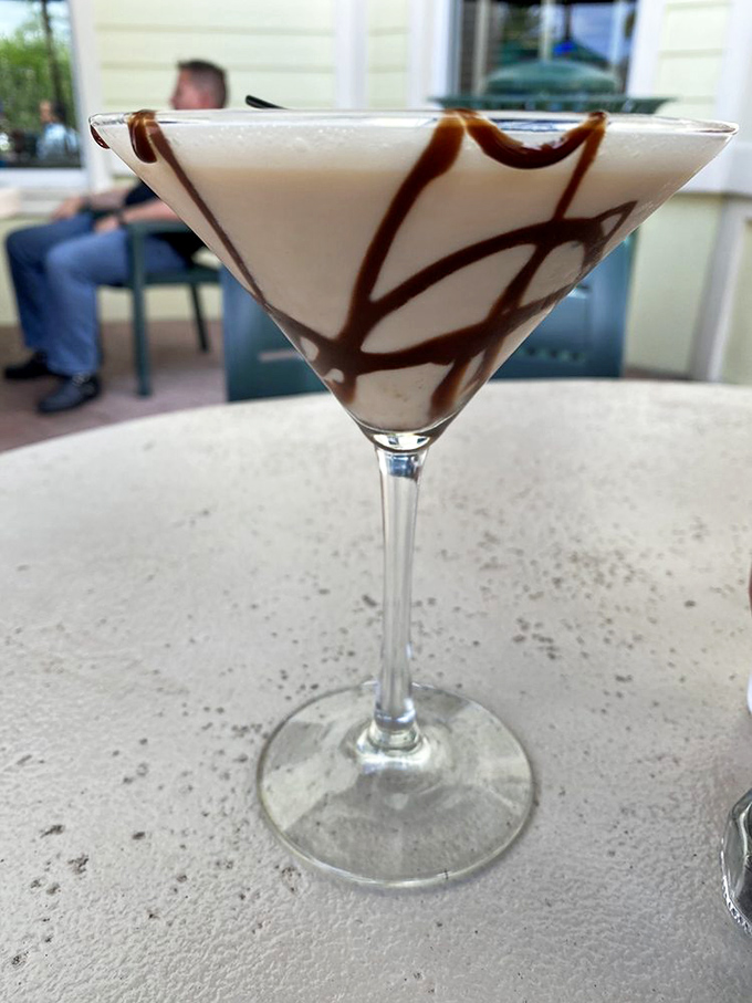 Dessert in a glass! This chocolate martini with its artistic drizzle transforms happy hour into a decadent affair worth lingering over.