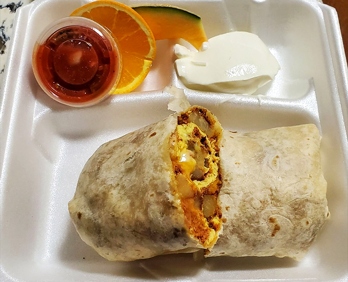 This breakfast burrito isn't just wrapped, it's gift-packaged. The perfect handheld vacation that pairs beautifully with coastal morning sunshine.