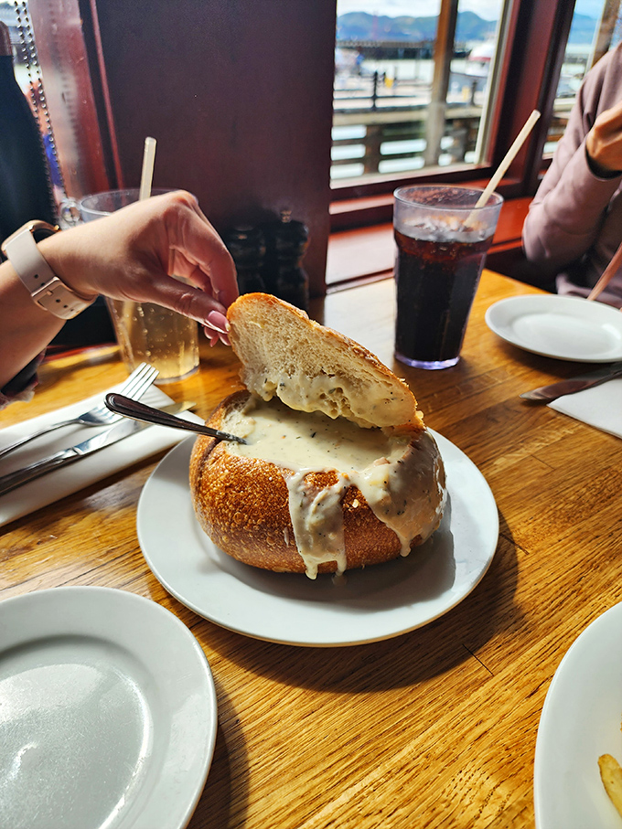 The bread bowl isn't just a vessel&mdash;it's part of the experience! This clam chowder is so good, you'll want to eat the "dish" it came in.