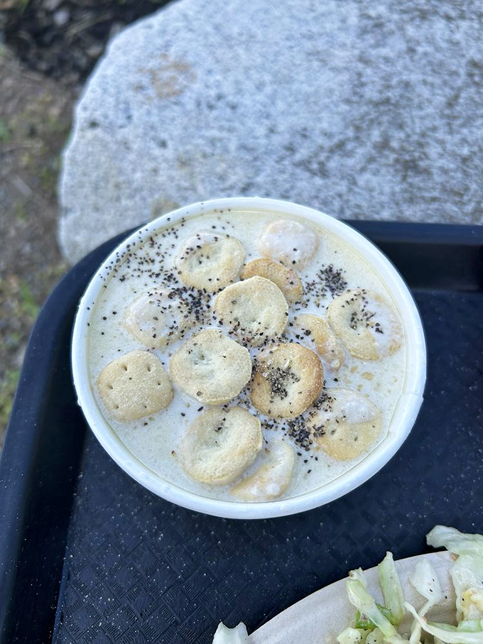 Clam chowder so authentic it practically has its own Massachusetts accent. Those oyster crackers are about to take a delicious dive.