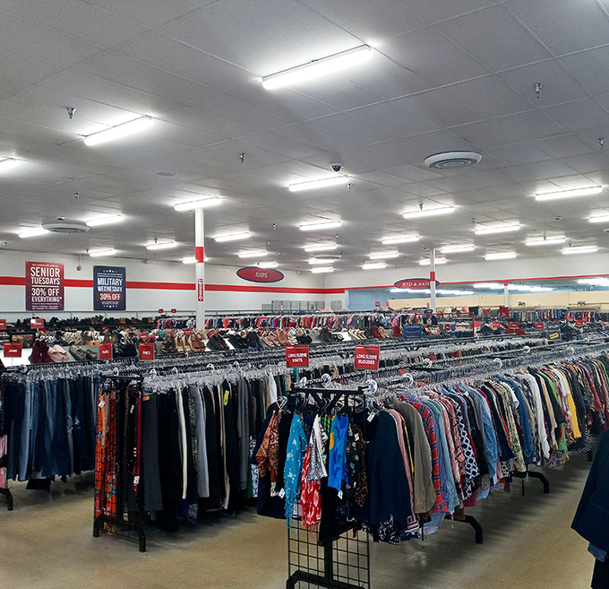 Military and senior discounts proudly displayed&mdash;because saving money on already discounted treasures feels like winning a double jackpot.