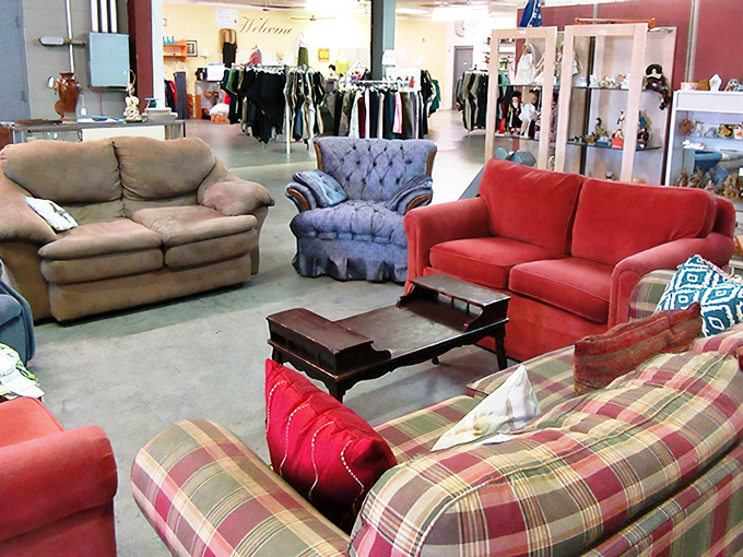 The furniture section offers instant living room makeovers with sofas in every color &ndash; that red one's practically begging to come home with you.