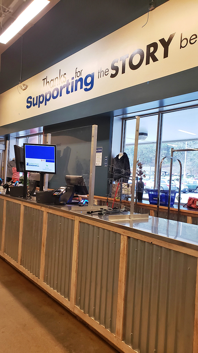 "Thanks for Supporting the STORY" reads the sign above the checkout counter, where your purchases transform into community opportunities.