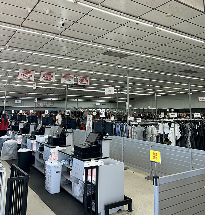 The final frontier: checkout counters where treasures are tallied and the thrill of the bargain is quantified in saved dollars.