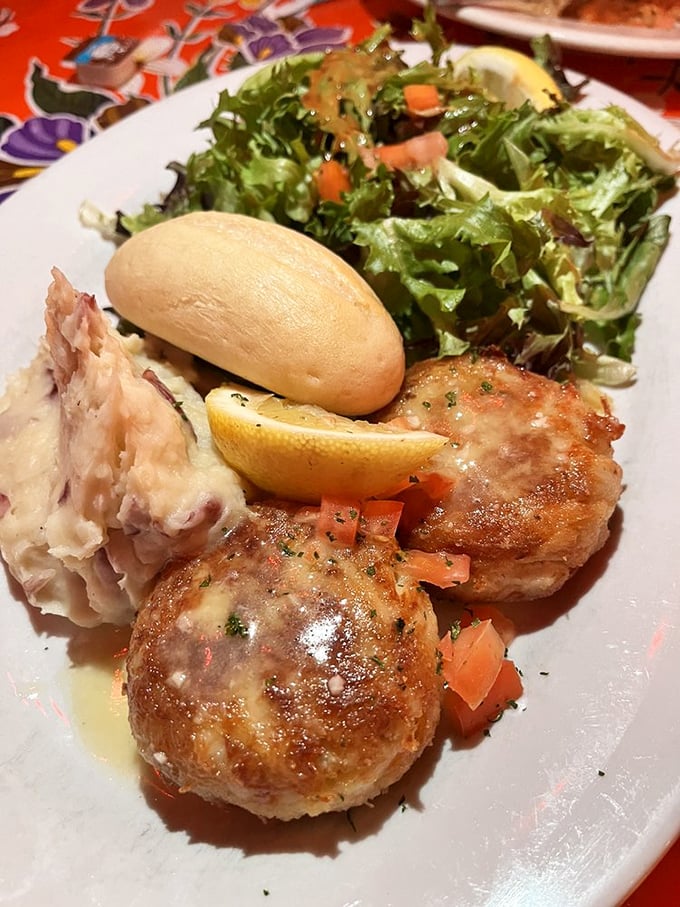 Crab cakes that are actually crab (imagine that!), golden-brown and served with the kind of mashed potatoes that make you question all other potatoes.