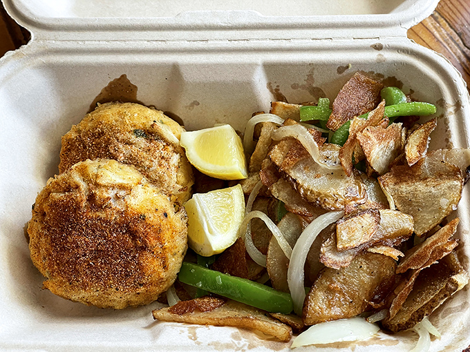 These crab cakes aren't burdened with unnecessary fillers &ndash; just sweet crab meat given the respect it deserves, with potatoes standing guard.